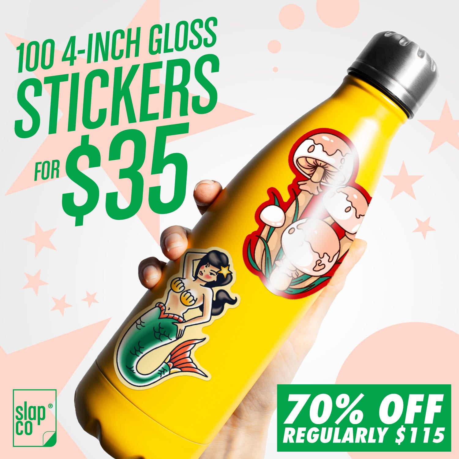 100 Custom 4-inch Stickers for $35 | slapco